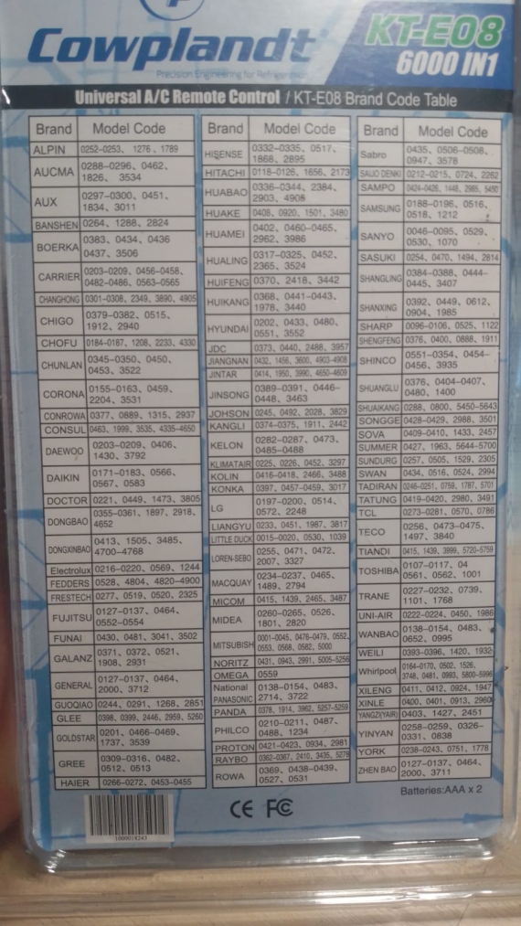 Control Remoto de Aire Acondicionado Split - Frio Panama